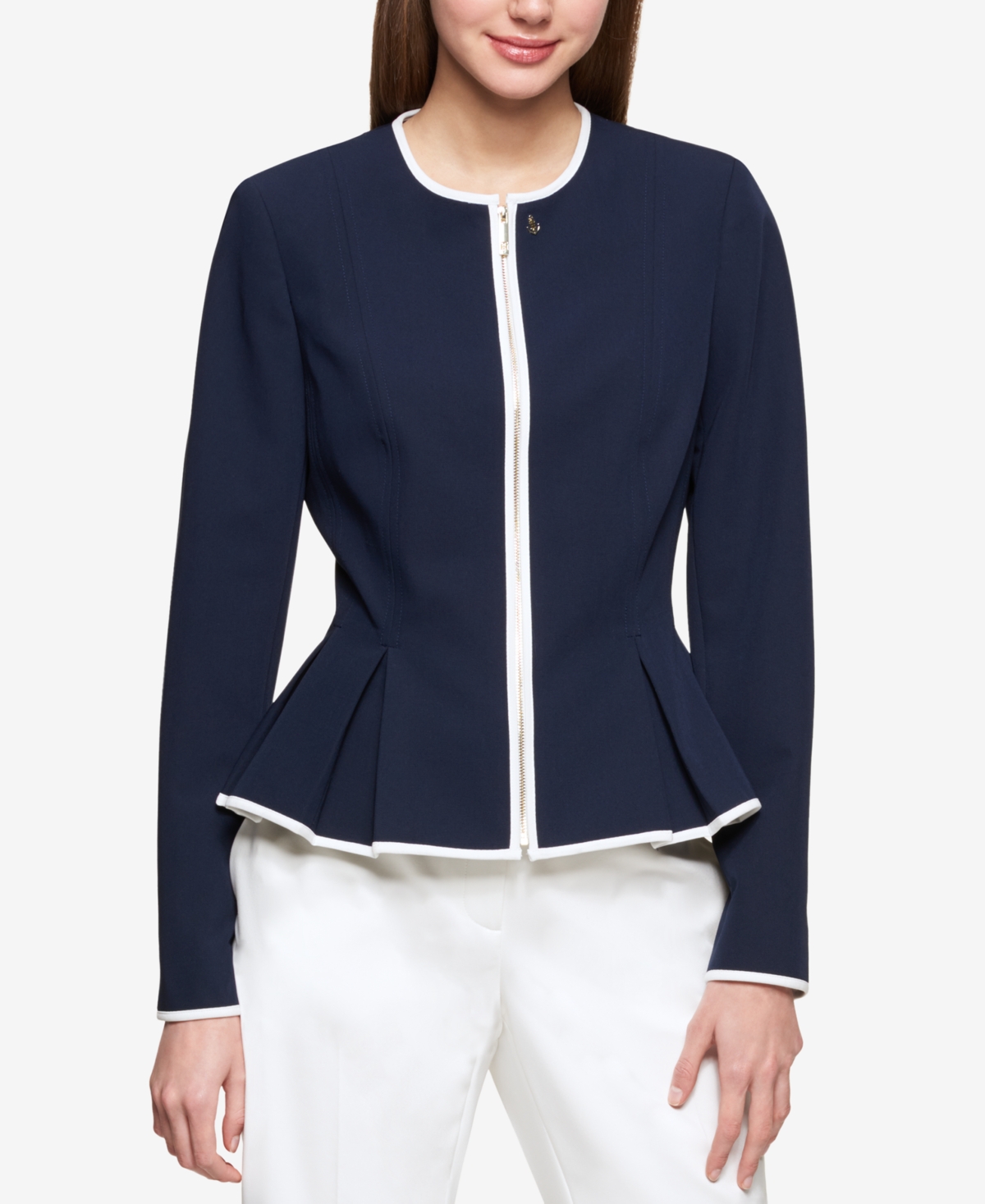 Click here for Tommy Hilfiger Womens Zip-Front Peplum Jacket - Mi... prices
