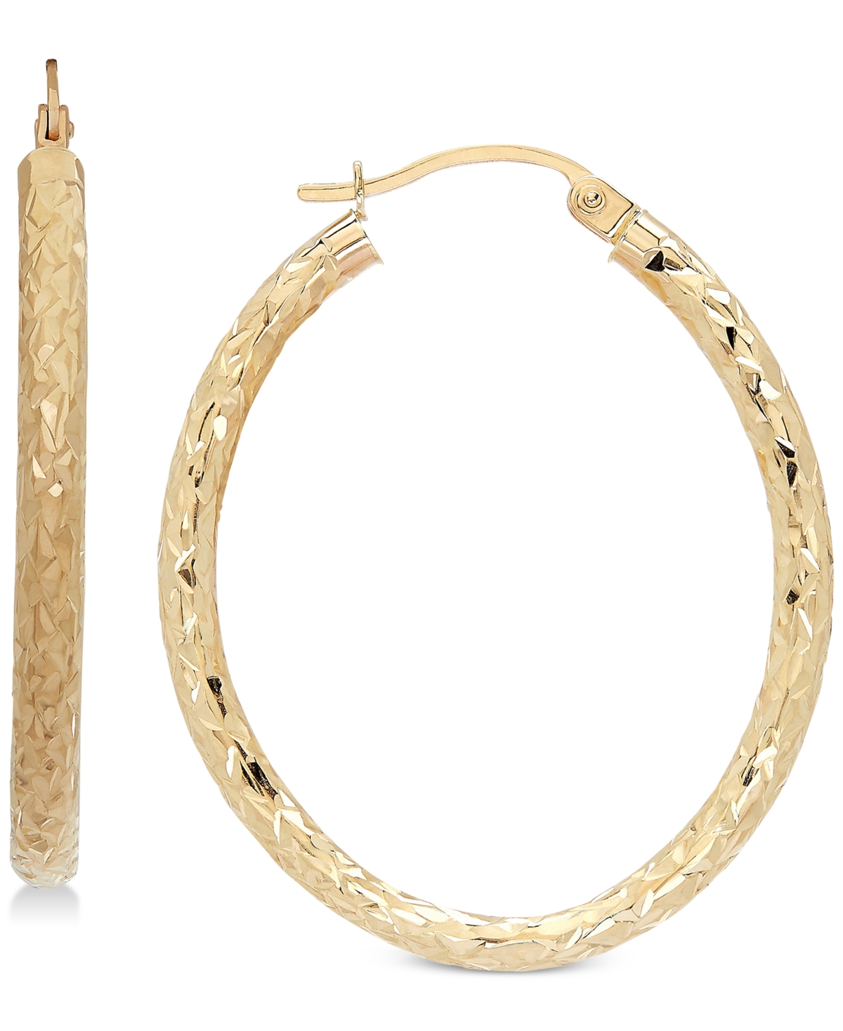 Click here for Textured Oval Hoop Earrings in 14k Gold  1-3/8 inc... prices