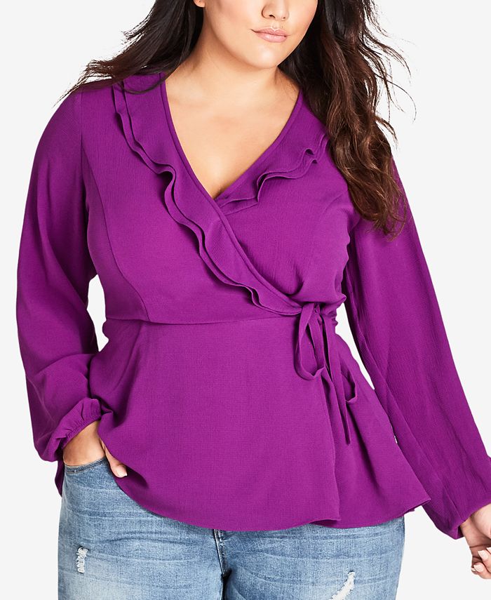 City Chic Trendy Plus Size Ruffled Wrap Top - Macy's