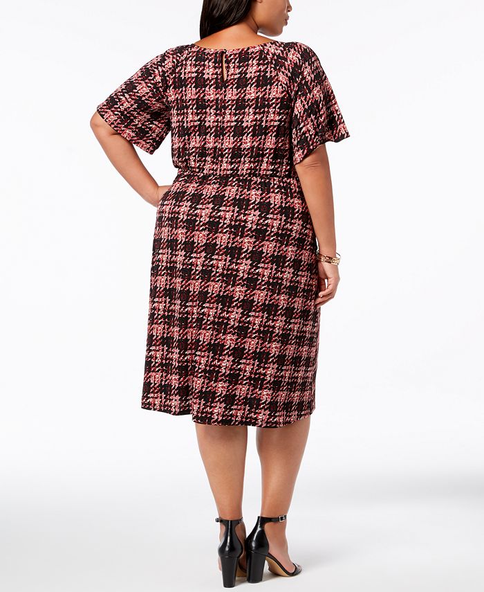 NY Collection Plus Size Printed Tie-Front Shift Dress - Macy's