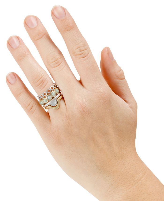 Lucky Brand Two-Tone 4-Pc. Set Stone & Patterned Stacking Rings - Macy's