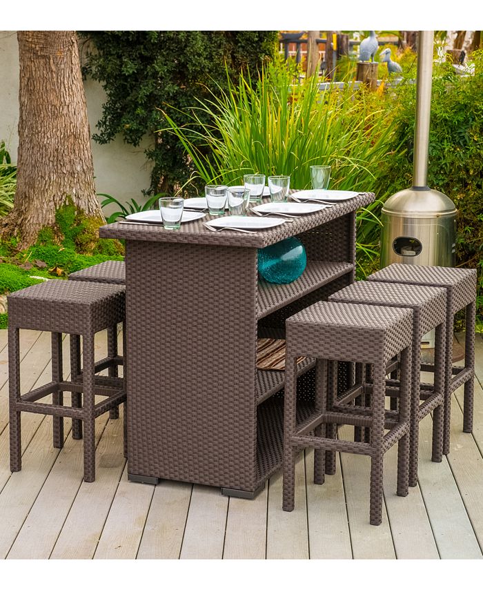 Furniture Kirton 7-Pc. Brown Resin Wicker Bar Set, Quick Ship - Macy's