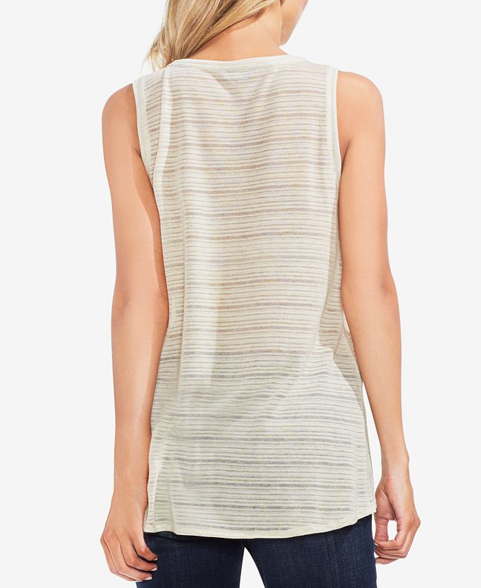 Vince Camuto Sheer Plaid-Contrast Top - Macy's