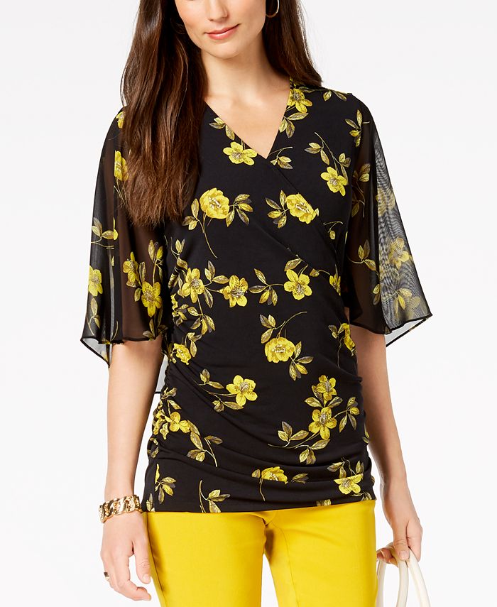 Alfani Floral-Print Surplice Top, Created for Macy's - Macy's