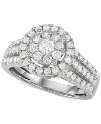 Diamond Halo Cluster Engagement Ring (1-1/2 ct. t.w.) in 14k White Gold ...