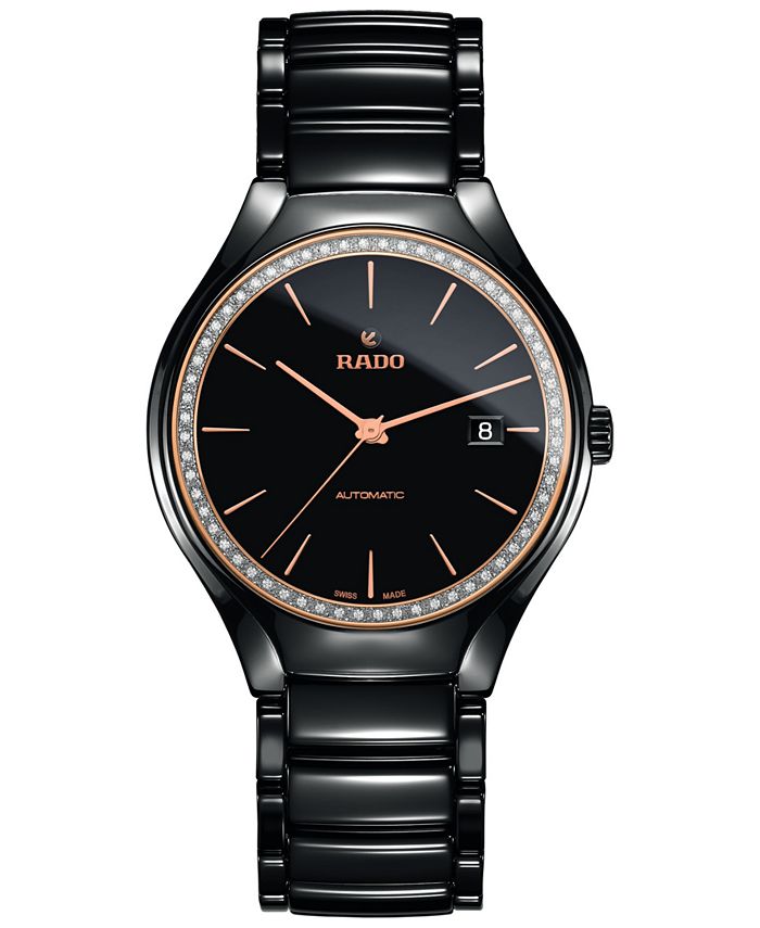 Rado Women's Swiss Automatic True Diamond (1/4 ct. t.w.) Black High ...