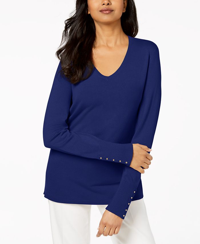 JM Collection Button-Sleeve Ribbed Sweater, Created for Macy's - Macy's