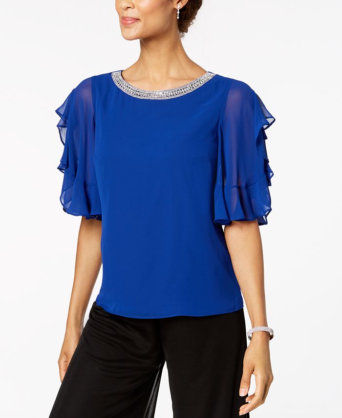 MSK Embellished Ruffle-Sleeve Top - Macy's
