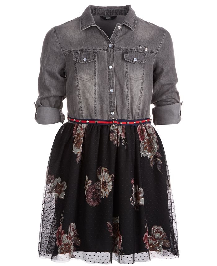 GUESS Big Girls Printed Mesh Denim Shirtdress - Macy's