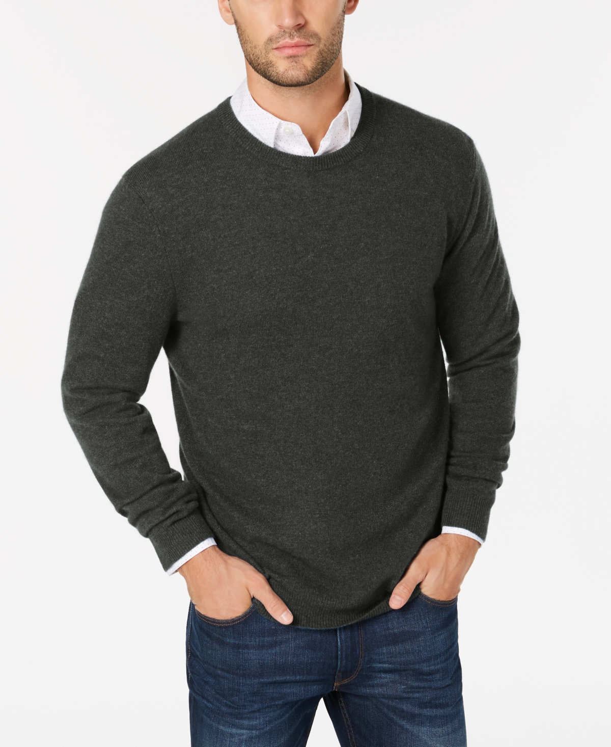 Club Room Mens Crewneck 100 Cashmere Sweater  Macys Exclusive - Dark Charcoal Heather