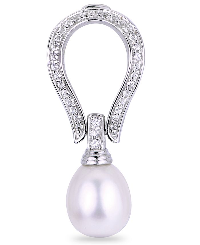 Macy's Cultured Freshwater Pearl and White Topaz Enhancer in Sterling ...