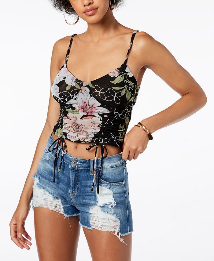 GUESS Odette Printed Drawstring Crop Top - Macy's