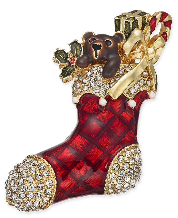 Charter Club Holiday Lane Gold-Tone Crystal & Epoxy Stocking Pin ...