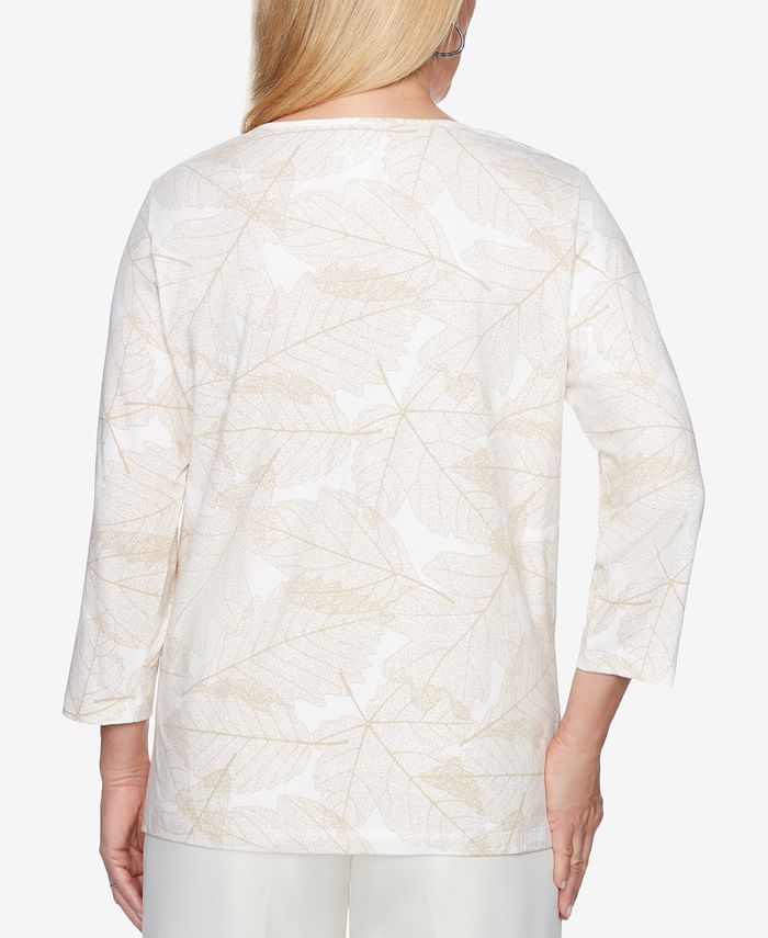 Alfred Dunner Classics Printed Embellished 3/4-Sleeve Top - Macy's