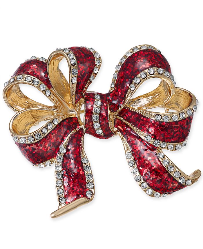 Charter Club Gold-Tone Crystal & Epoxy Decorative Bow Pin, Created for ...