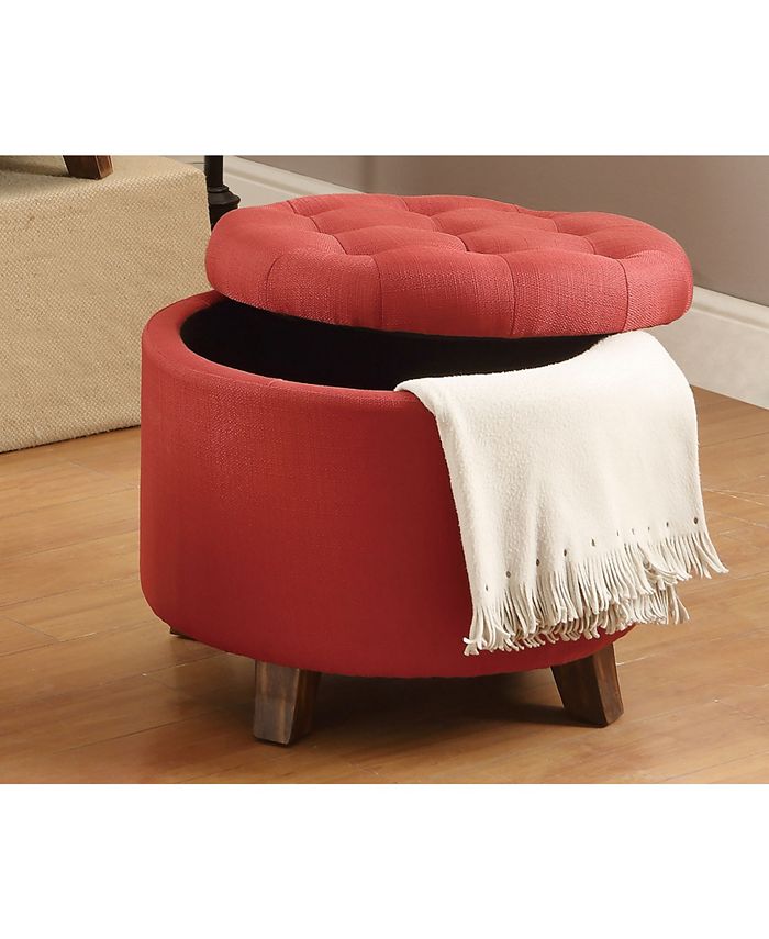 Poundex Fabric Round Ottoman, Carmine Red - Macy's