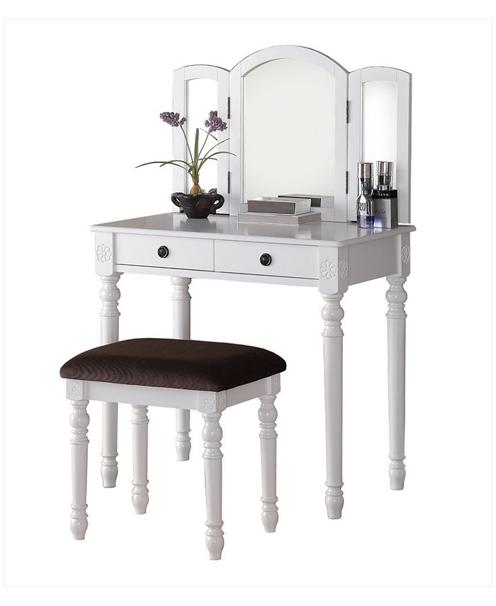 Poundex Vanity Set with Stool, White - Macy's