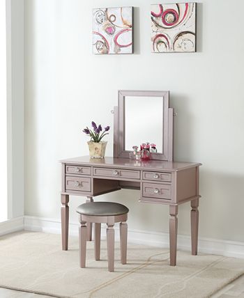 Poundex Vanity Set with Stool - Macy's