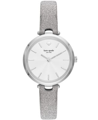 kate spade new york Women's Holland Silver-Tone Leather Strap Watch ...