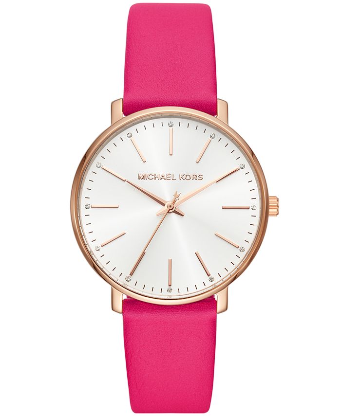 Michael Kors Women's Pyper Pink Leather Strap Watch 38mm Gift Set - Macy's