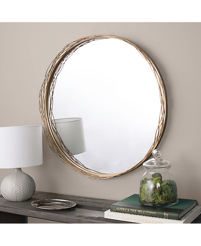 Walker Edison 32" Round Mirror with Wire Nest Frame - Gold - Macy's