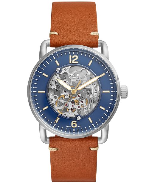 Fossil Men's Automatic Commuter Brown Leather Strap Watch 42mm ...