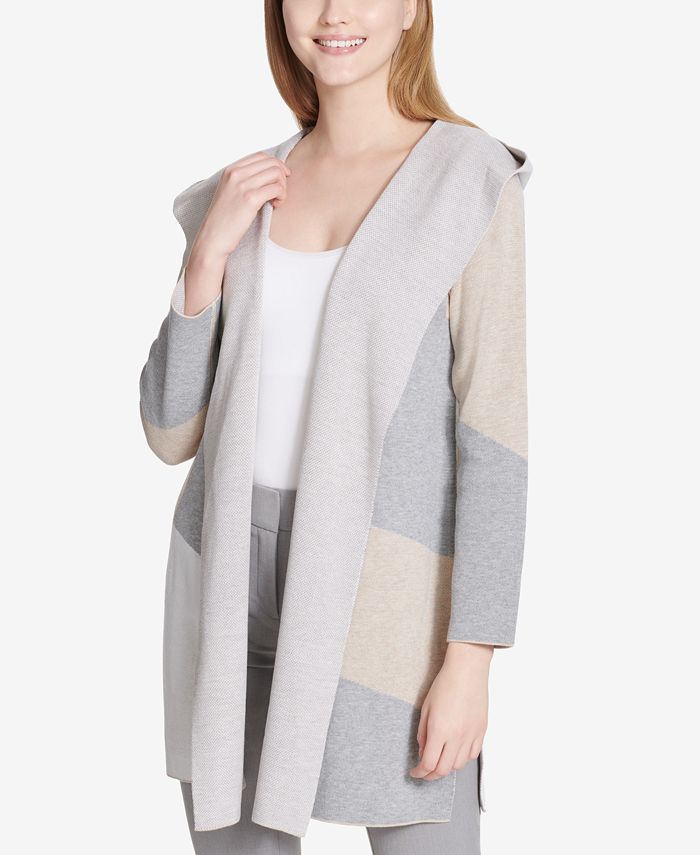 Calvin Klein Hooded Colorblocked Cardigan - Macy's