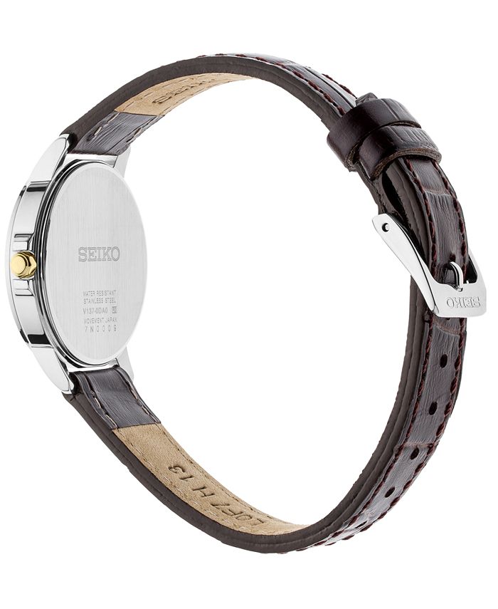 Seiko Women's Solar Essentials Brown Leather Strap Watch 28mm - Macy's