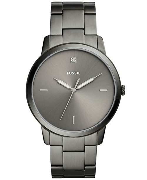 Fossil Men's Minimalist Diamond Smoke Stainless Steel Bracelet Watch ...