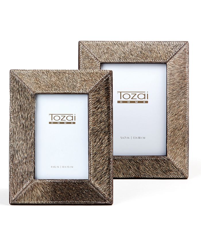 Two's Company Natural Cowhide Set of 2 Gray Photo Frames Includes 2 ...