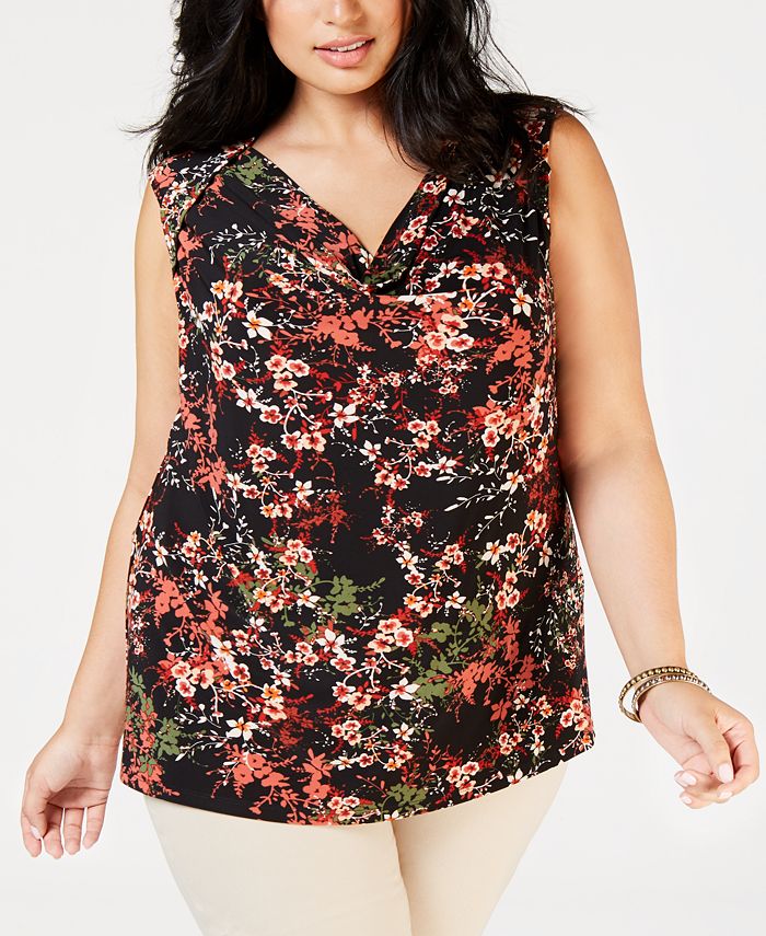 Nine West Plus Size Printed Drape-Neck Shell - Macy's