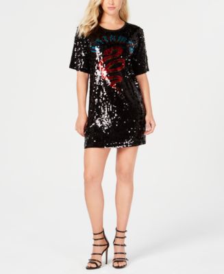 GUESS Untamed Sequin T-Shirt Dress - Macy's
