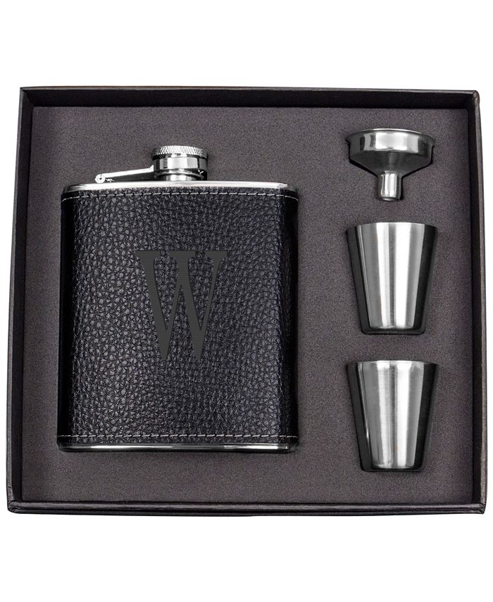 Cathy's Concepts Personalized Black Leather Wrapped Flask Set - Macy's