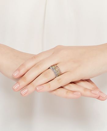 Macy's 3-Pc. Set Tricolor Stacking Rings in 10k Gold, White Gold & Rose ...