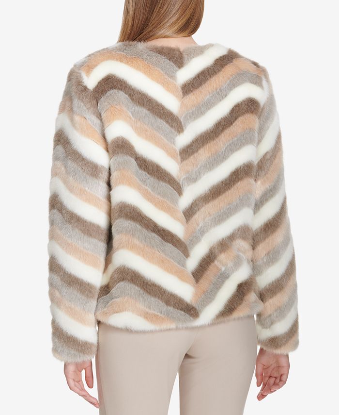Calvin Klein Striped Faux-Fur Jacket - Macy's
