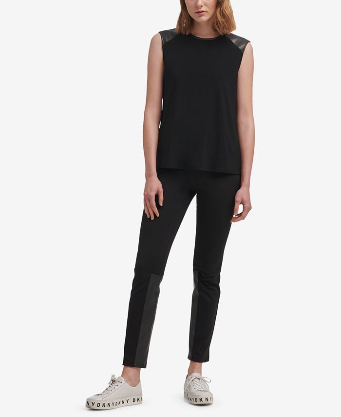 DKNY Faux-Leather-Trim Top - Macy's DKNY Faux-Leather-Trim Top - Macy's