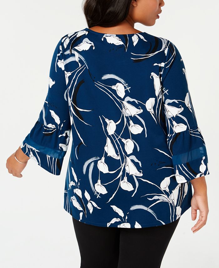 Alfani Plus Size Printed Bell-Sleeve Top, Created for Macy's - Macy's