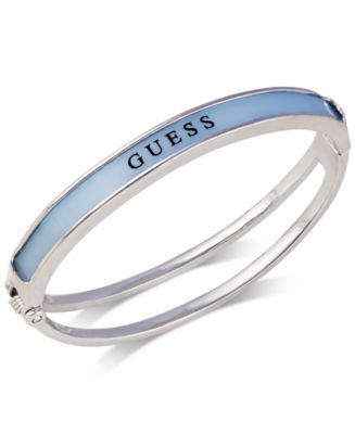 GUESS Silver-Tone Logo Bangle Bracelet - Macy's