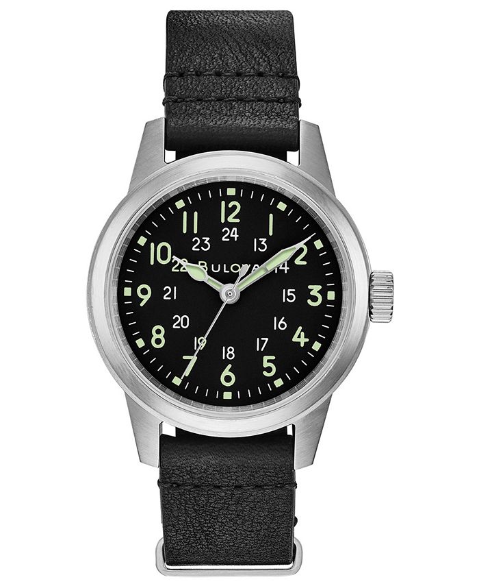 Bulova LIMITED EDITION Men's Hack Black Leather Strap Watch 38mm ...