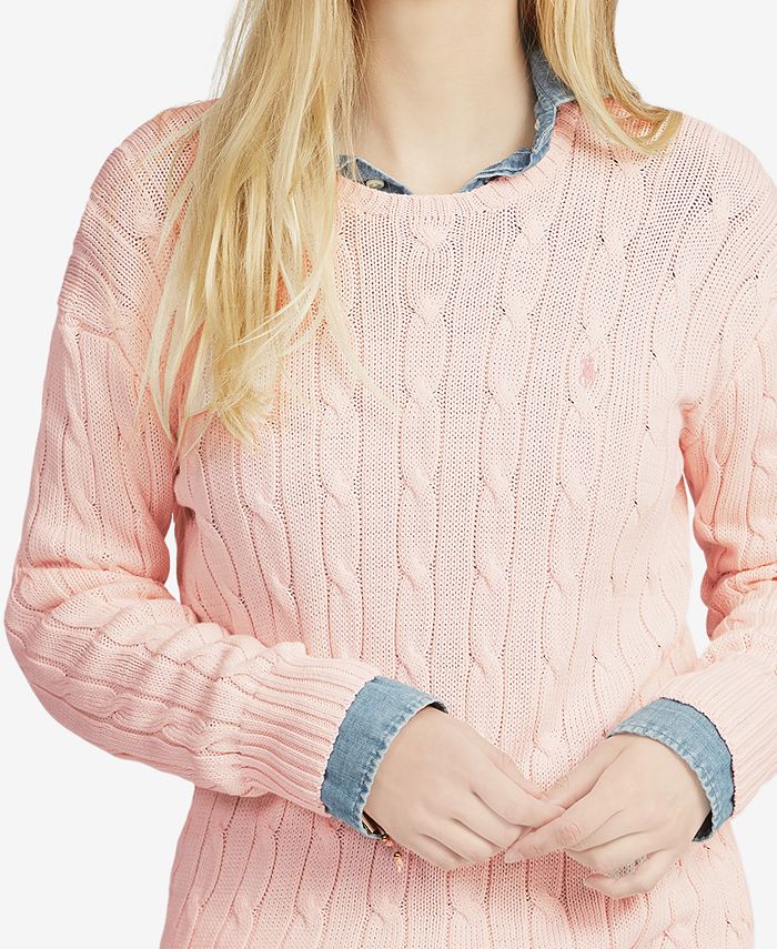 Polo Ralph Lauren Pink Pony Cable-Knit Sweater - Macy's