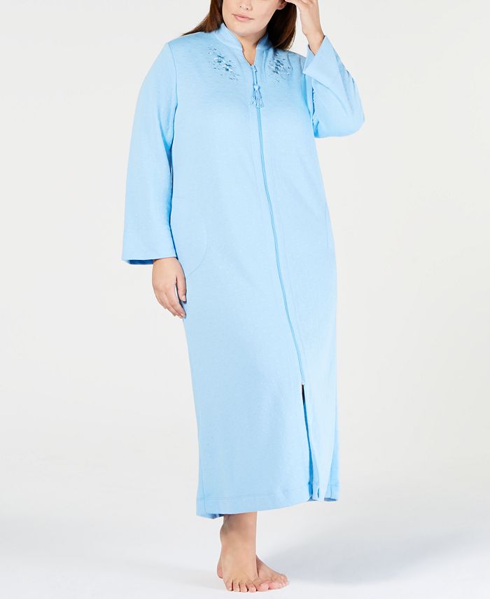 Miss Elaine Plus Size Embroidered Quilt-In Zip Robe - Macy's