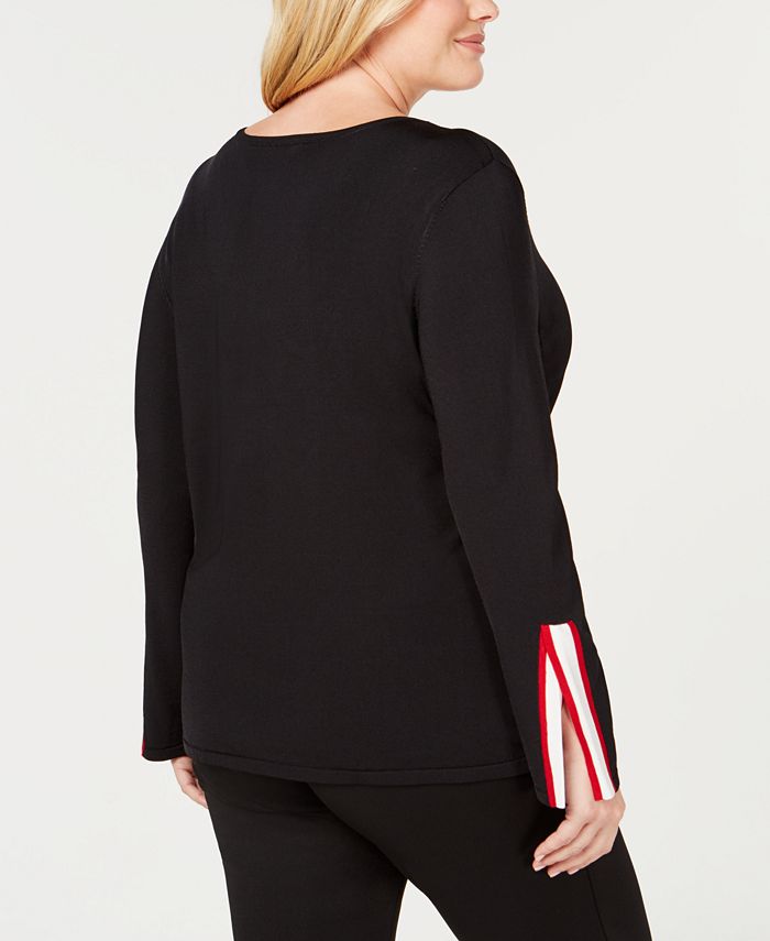 INC International Concepts I.N.C. Plus Size Varsity-Stripe Sweater ...