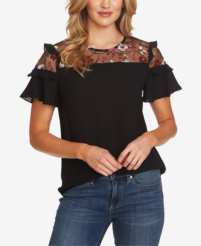 CeCe Embroidered Mesh Top - Macy's