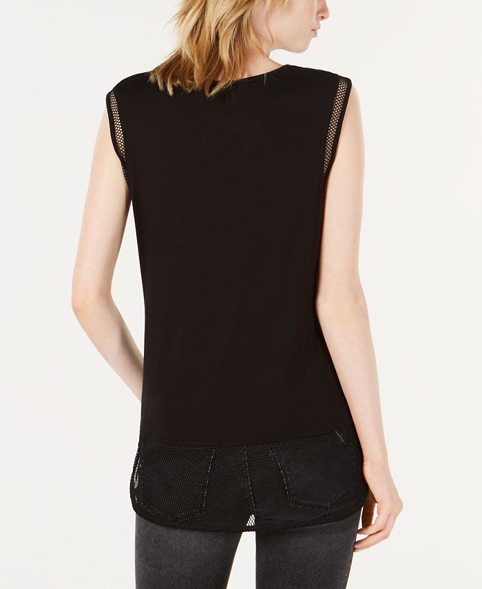 Bar III Mesh-Inset T-Shirt, Created for Macy's - Macy's