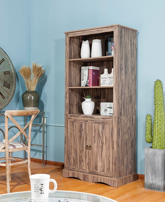 Elegant Home Fashions Simplicity Bookcase with 3 Shelves and 2 Doors ...