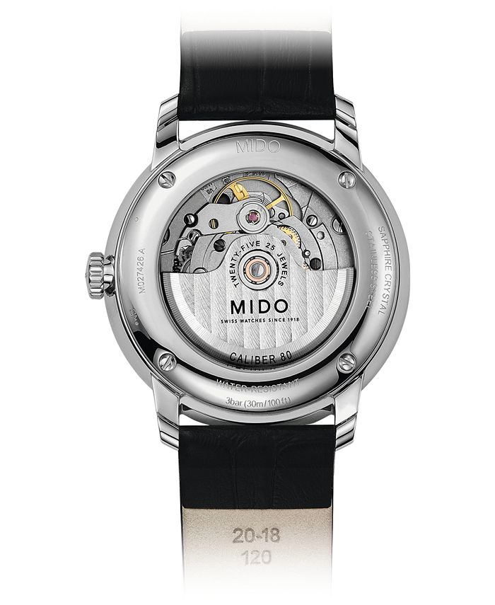 Mido Men's Swiss Automatic Baroncelli III Black Leather Strap Watch ...