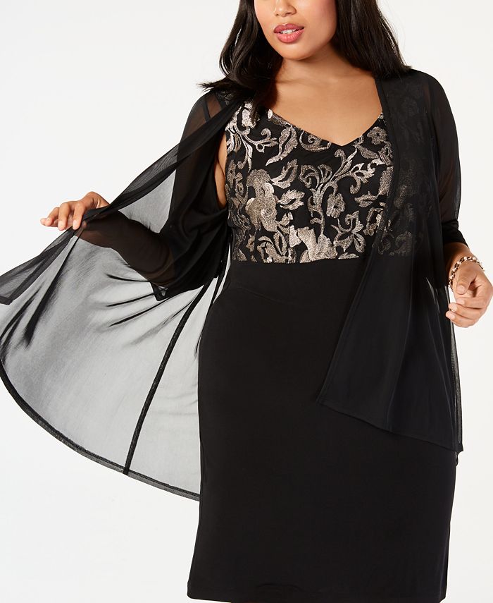 Connected Plus Size Metallic Embroidered Dress & Mock Jacket - Macy's