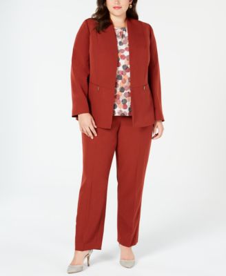 Kasper Plus Size Flyaway Jacket, Printed Shell & Straight-Leg Pants ...