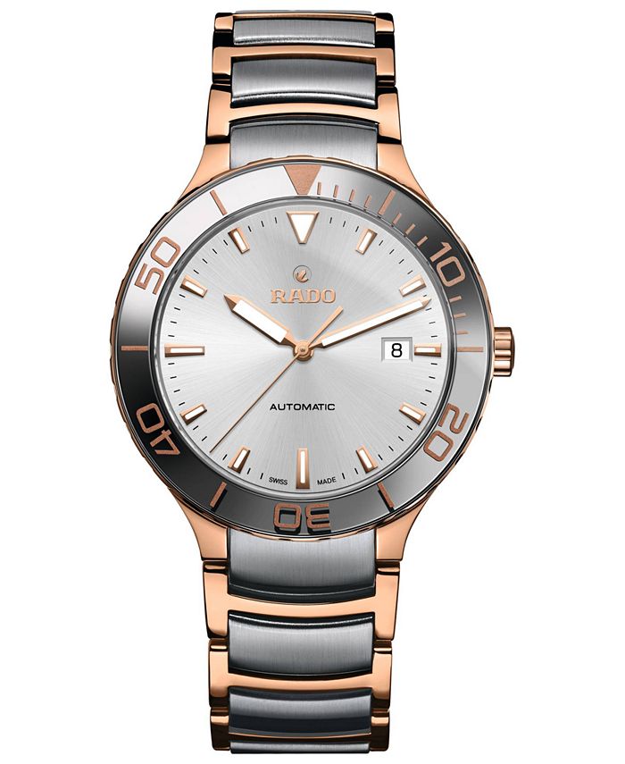 Rado Men's Swiss Automatic Centrix Silver-Tone and Rose Gold-Tone ...