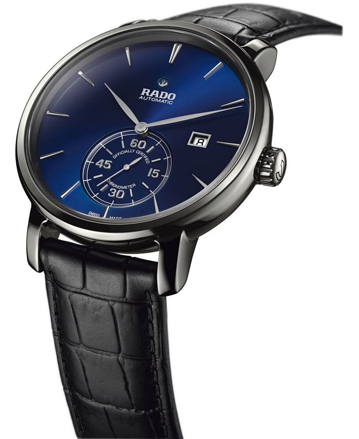 Rado Men's Swiss Automatic Chronometer DiaMaster Black Leather Strap ...